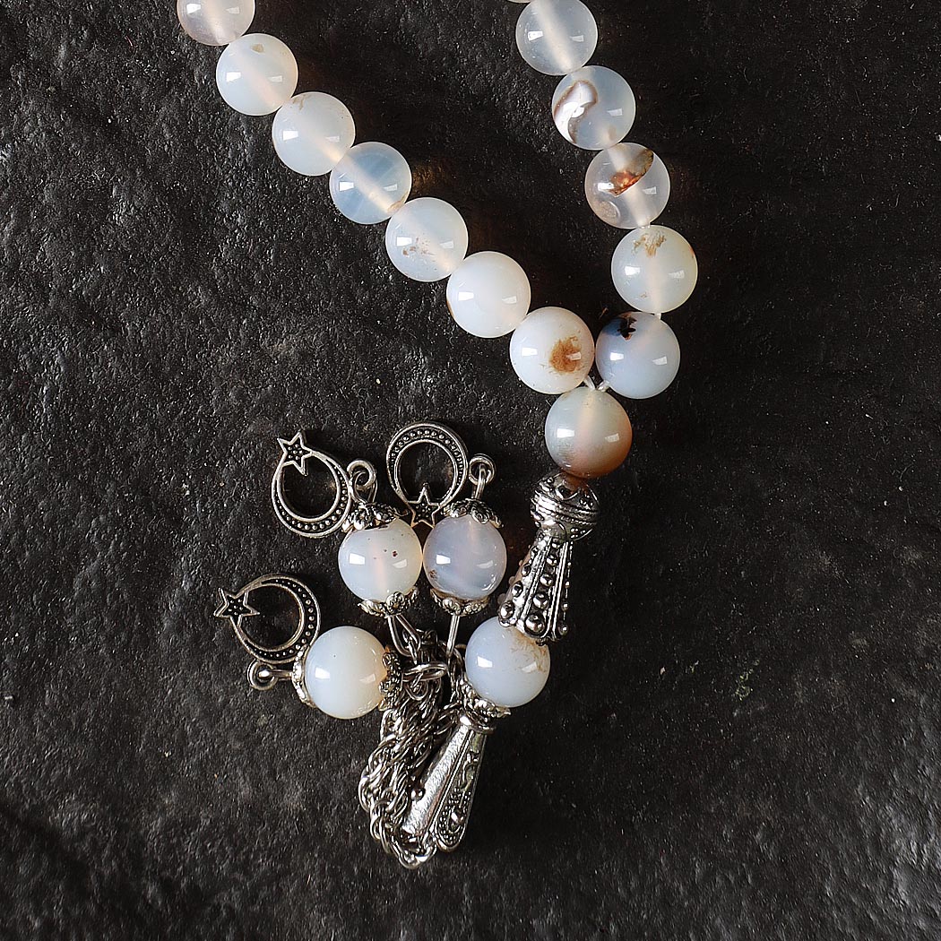 Premium White Aqeeq Stone Tasbeeh 33 Beads