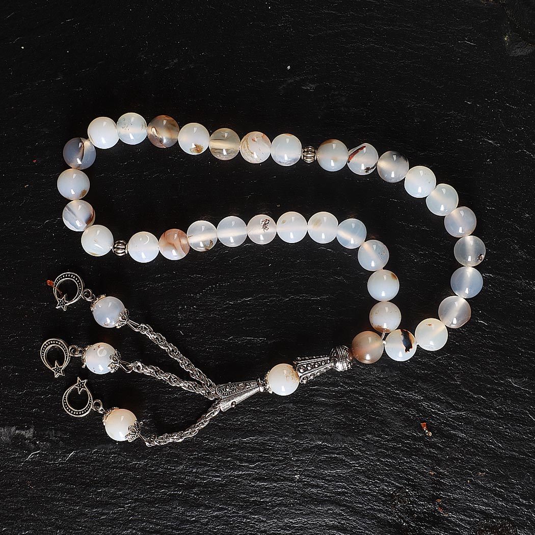 Premium White Aqeeq Stone Tasbeeh 33 Beads